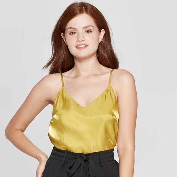 a new day | Tops | Regular Fit Vneck Metallic Satin Cami Gold | Poshmark